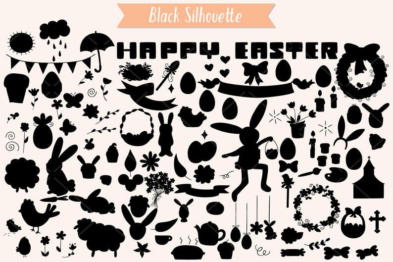 Easter Doodles Clip Art | Hand Drawn Decorated Eggs, Bunny, Flowers ...