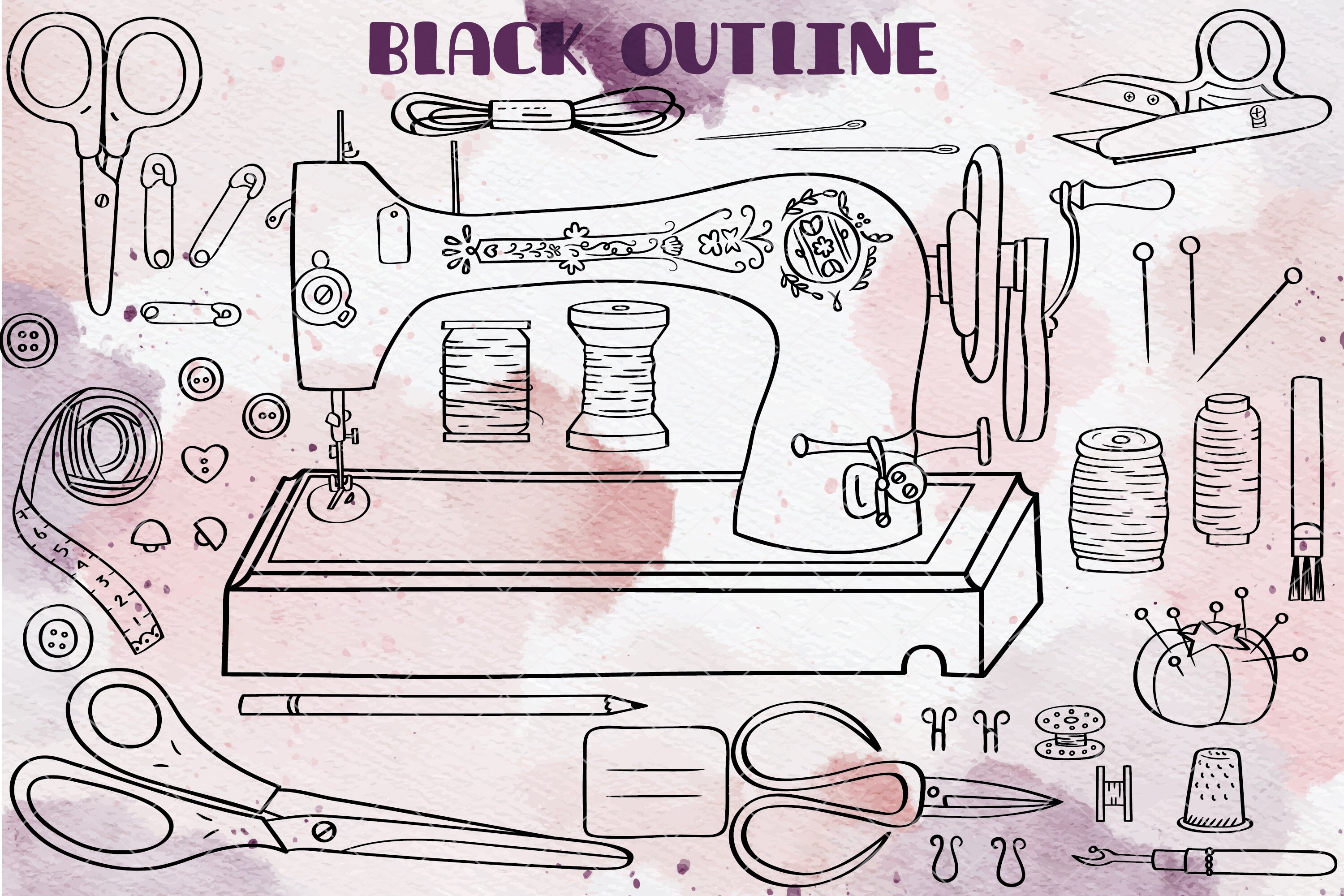 Sewing Doodles Hand Drawn Vintage Singer Clip Art - Etsy