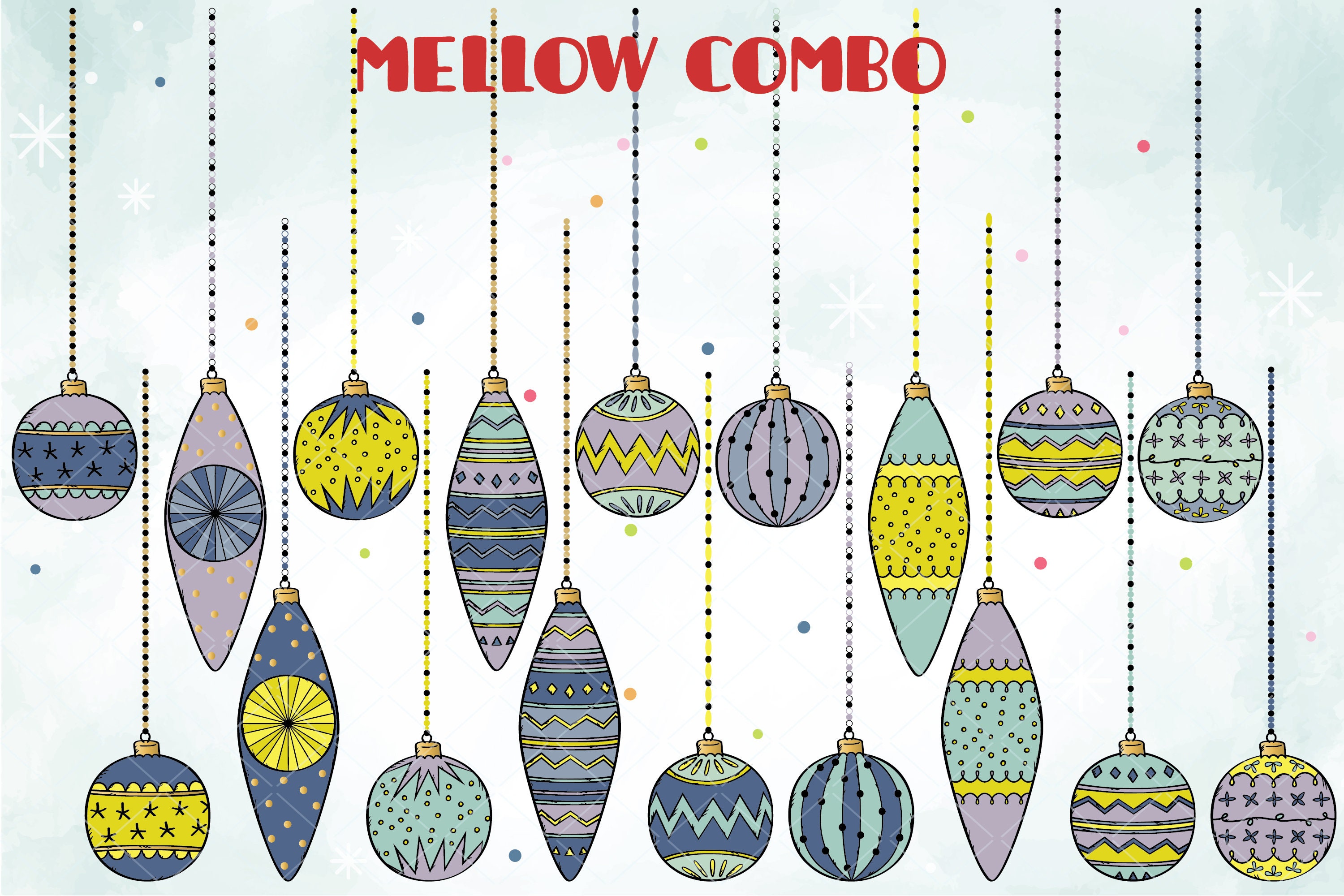 Hand Drawn Retro Ornaments Colored Clip Art Christmas Tree | Etsy