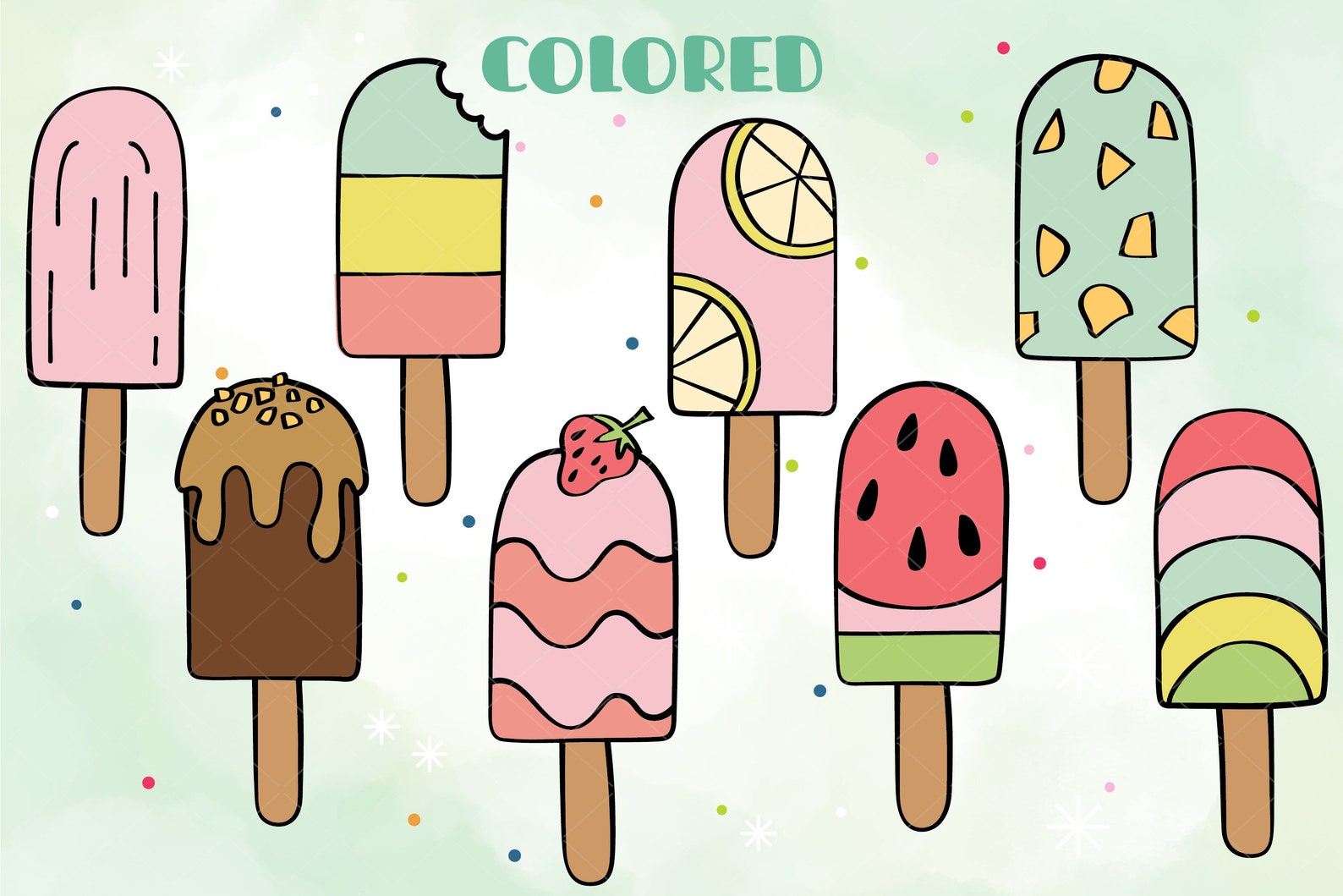 Popsicle Hand Drawn Graphic Colorful Frozen Treat Outline | Etsy Canada