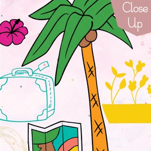 Summer Season Colored Doodles Hand Drawn Beach Coconut Tree Clip Art ...