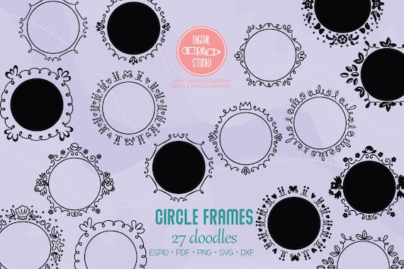 Circle Doodle Frames Hand Drawn Floral Border & Decorative | Etsy