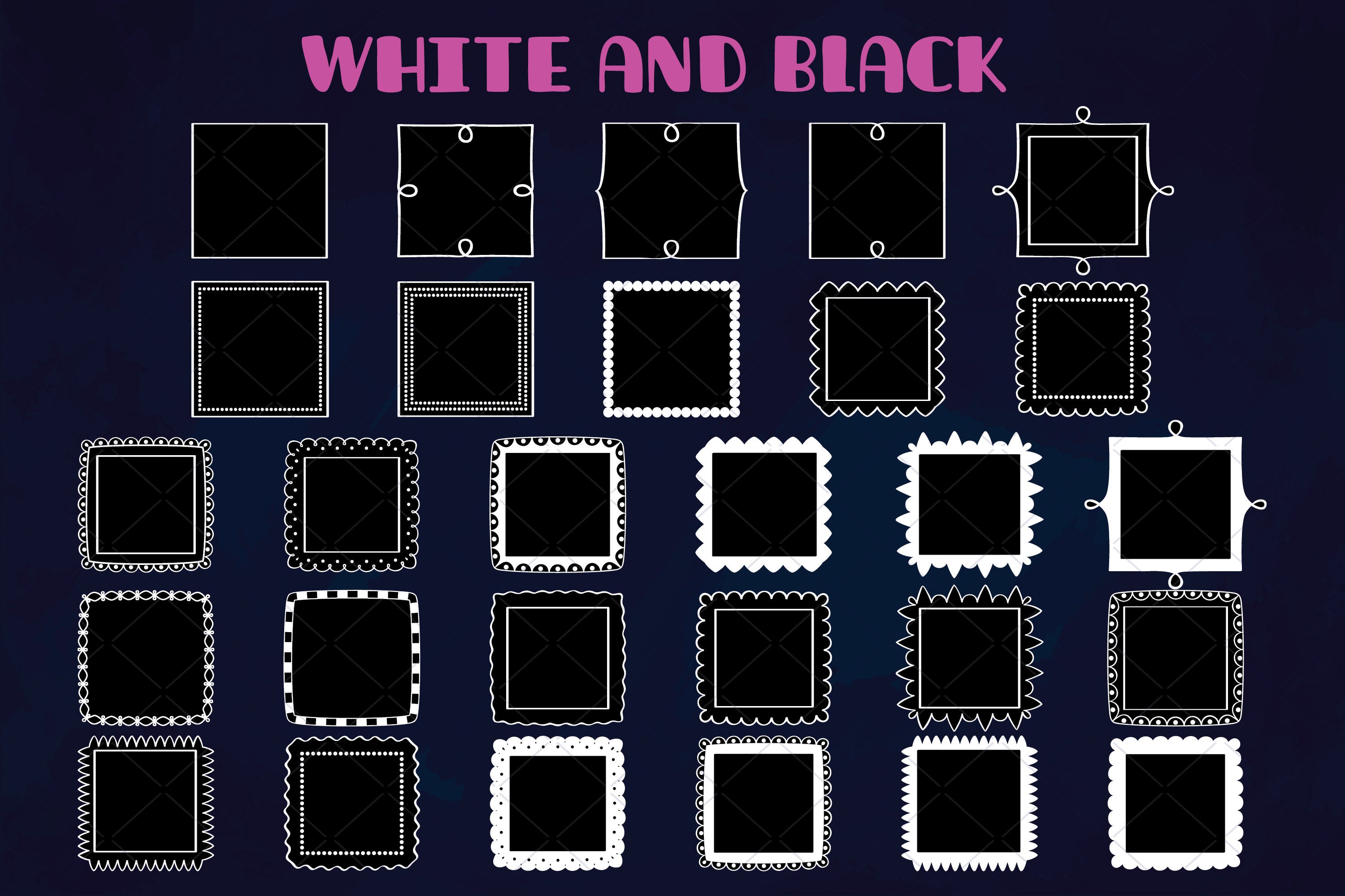 White Square Frames Hand Drawn Border Decorative Labels | Etsy Canada