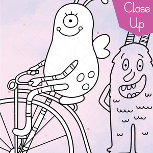 Friendly Monsters Hand Drawn Graphic Funny Characters Outline Drawing ...