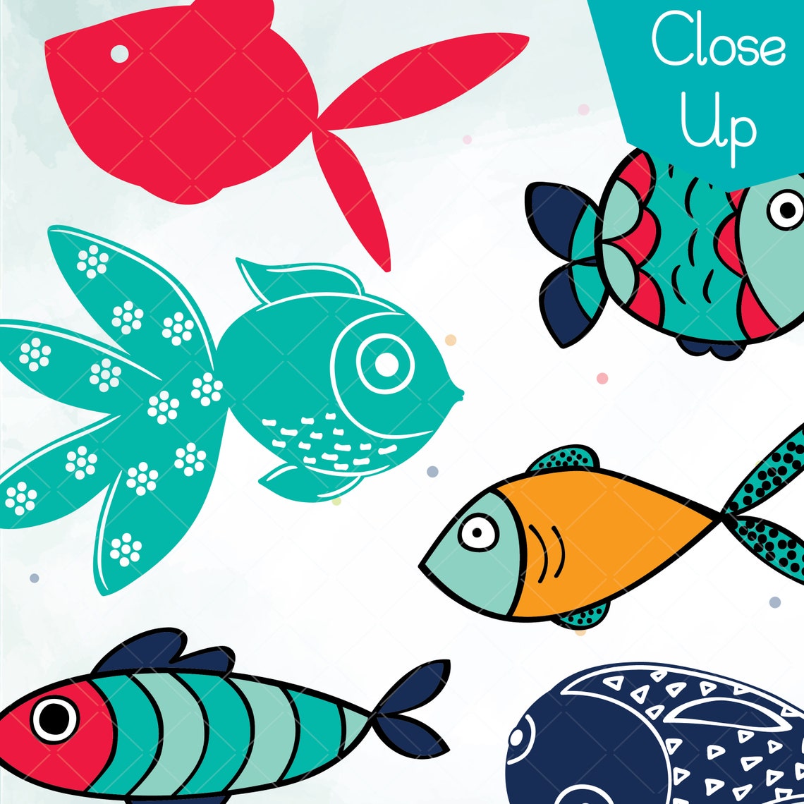 Fish Hand Drawn Graphic Colorful Tropical Animal Outline - Etsy