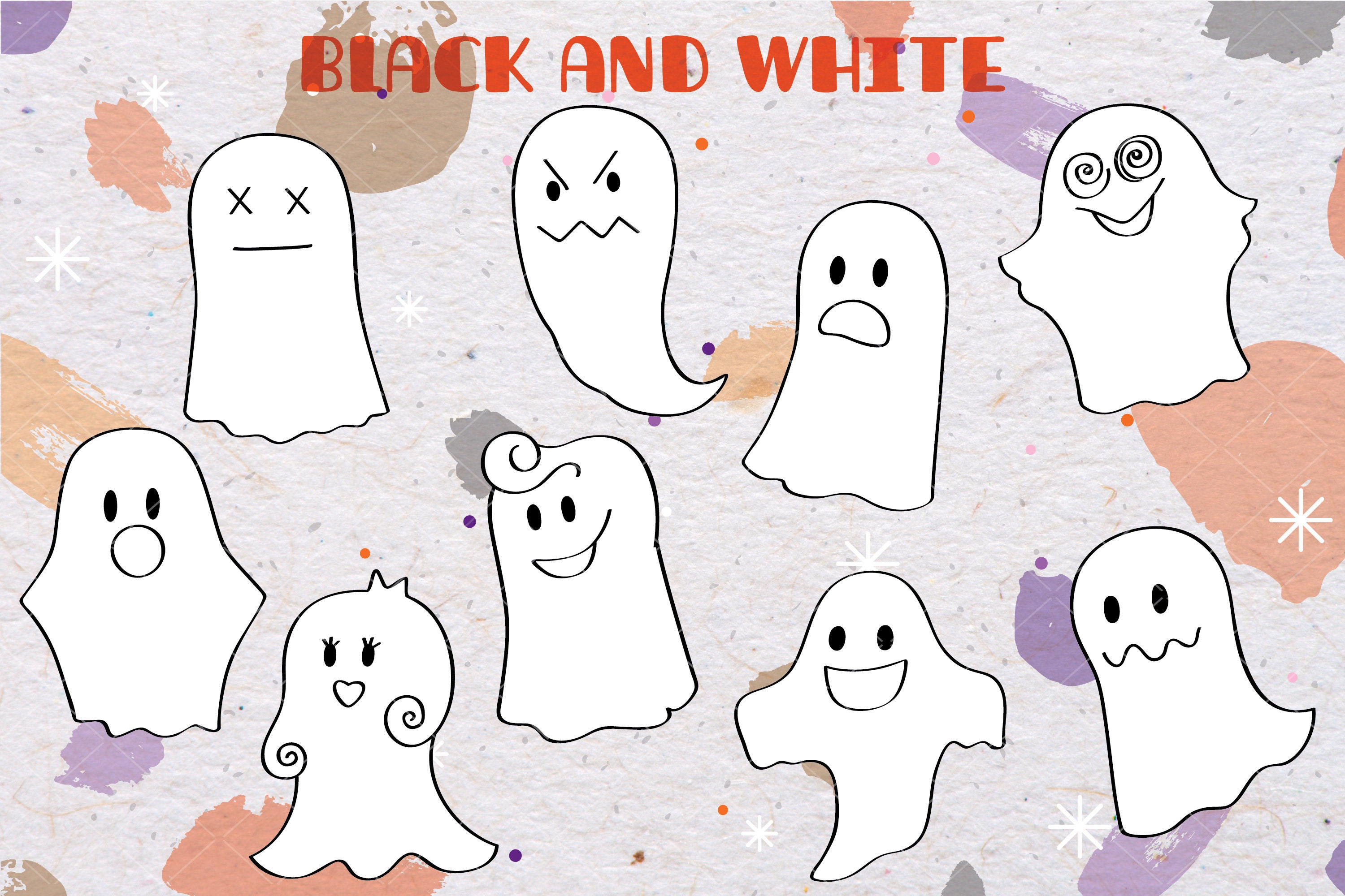 Ghosts Clip Art Hand Drawn Halloween Outline Drawing Cute - Etsy Canada