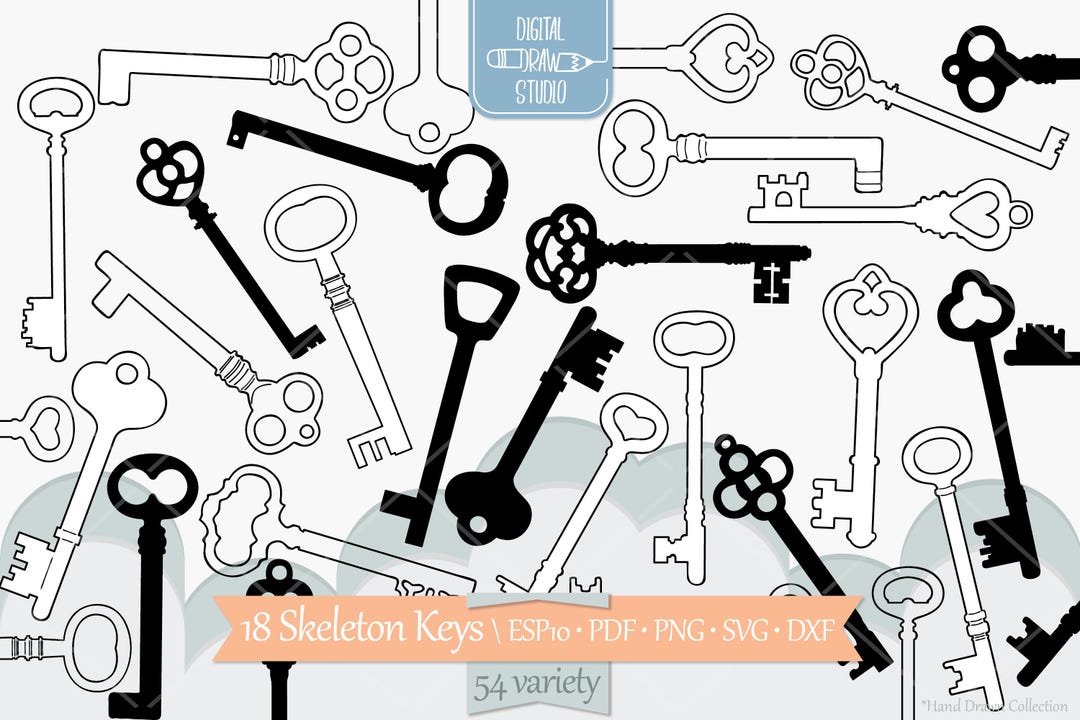 Victorian Skeleton Keys Clip Art: Hand Drawn Vintage Designs (png, Svg ...