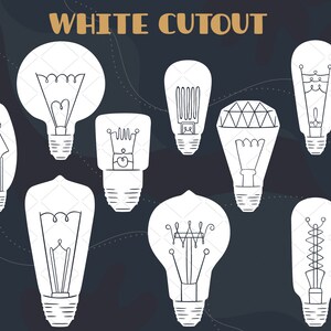 Vintage Light Bulb | White Lines | Hand Drawn Edison Lighting Clip Art ...