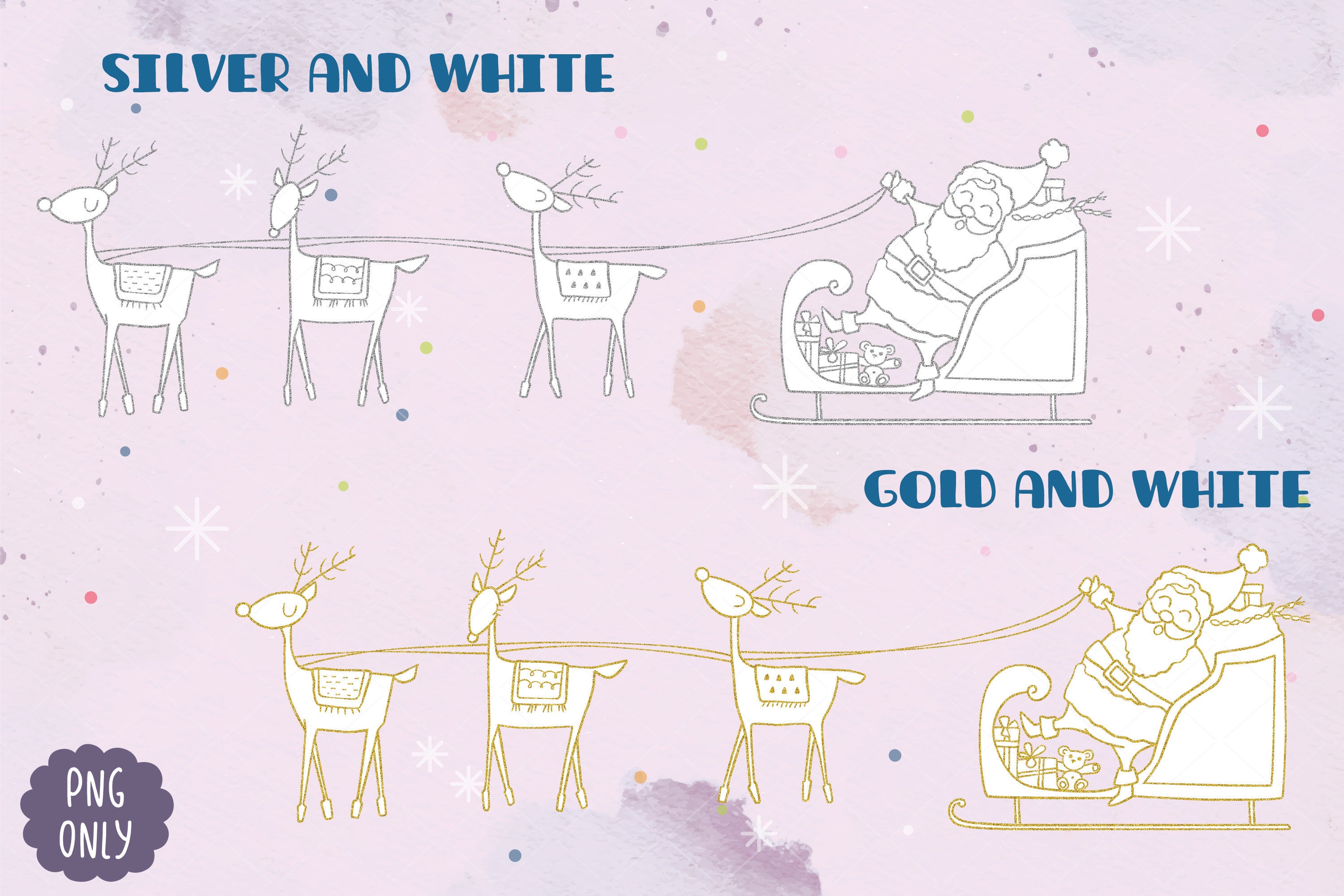 Santa Claus Sleigh & Rudolf Reindeer Colored Clip Art Hand - Etsy Canada