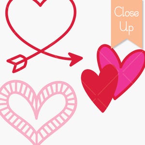 Hearts Doodle Bundle Red & Pink Hand Drawn Outline Valentine Day Love ...