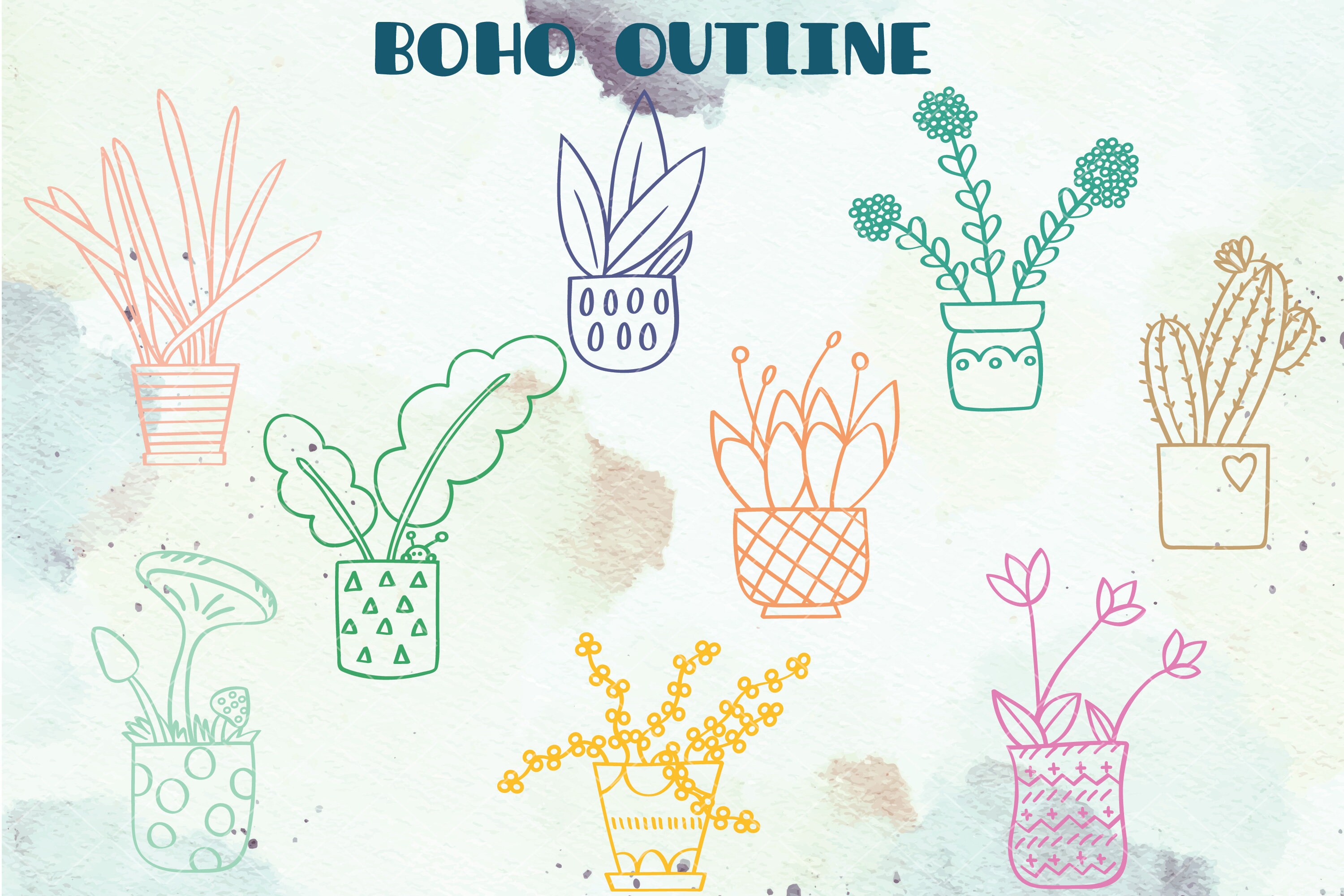 Colored House Plants Clip Art Hand Drawn Cactus in Flower - Etsy