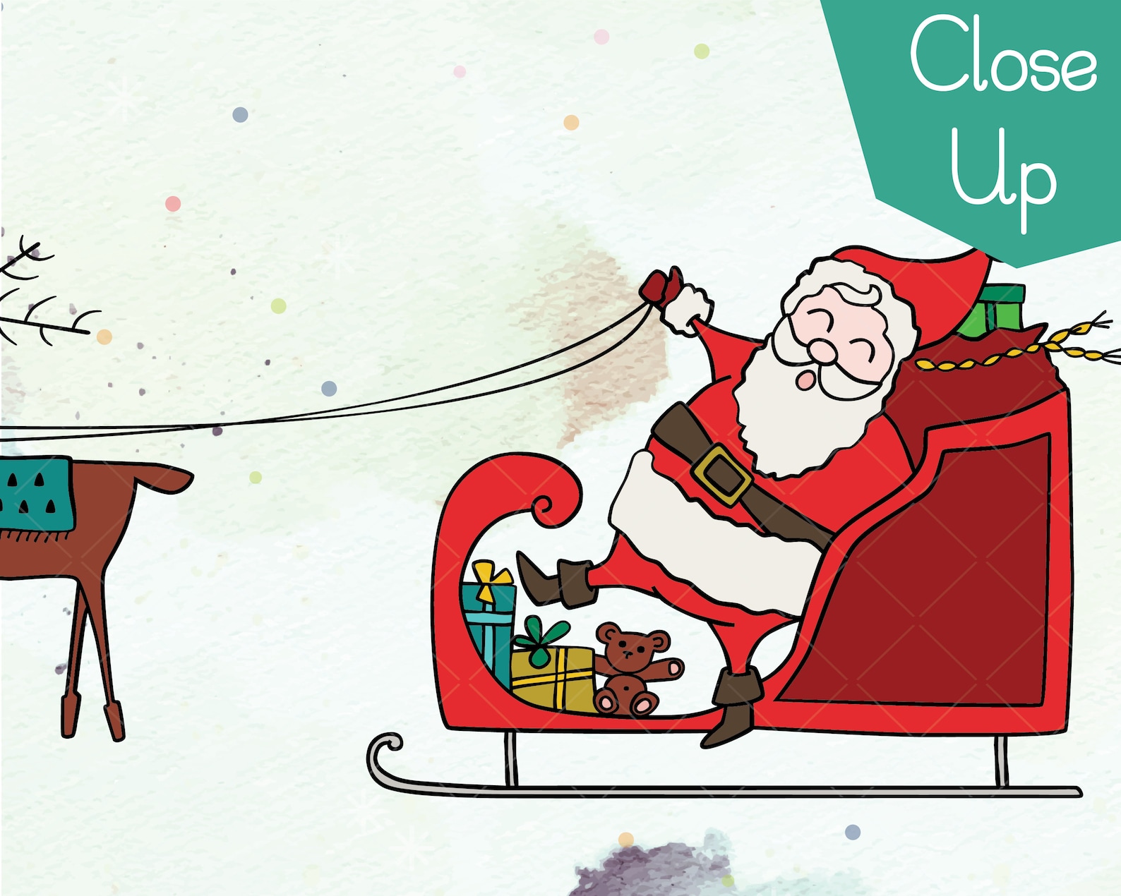 Santa Claus Sleigh & Rudolf Reindeer Colored Clip Art Hand - Etsy Canada