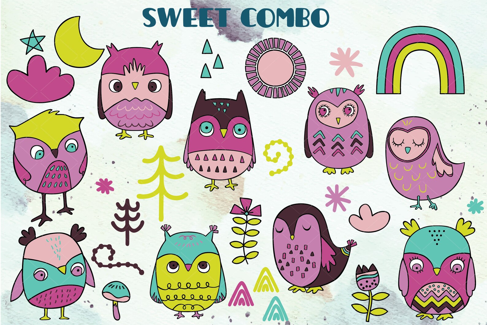 Owl Doodles Hand Drawn Graphic Colorful Weather - Etsy Canada