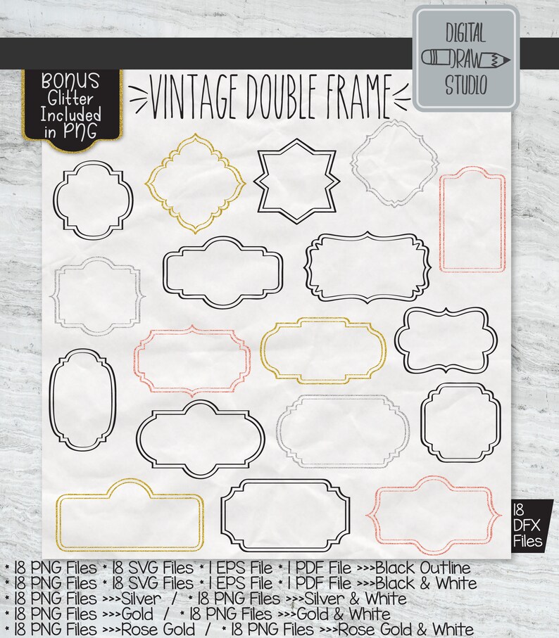 Vintage Double Line Frames Clip Art Hand Drawn Border | Etsy