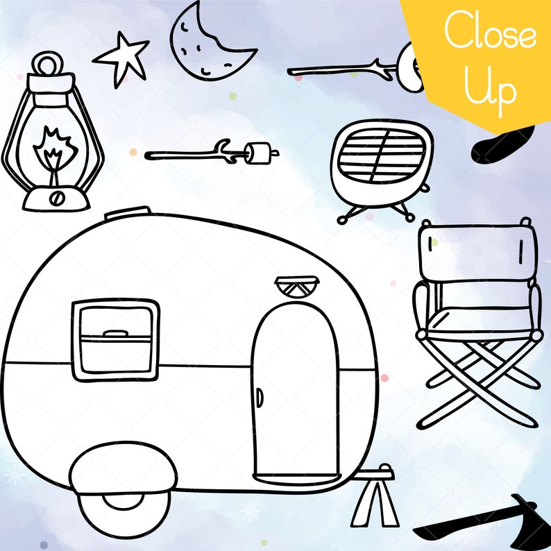 Camping Doodles Hand Drawn Vintage Trailer & Outdoor Clip | Etsy