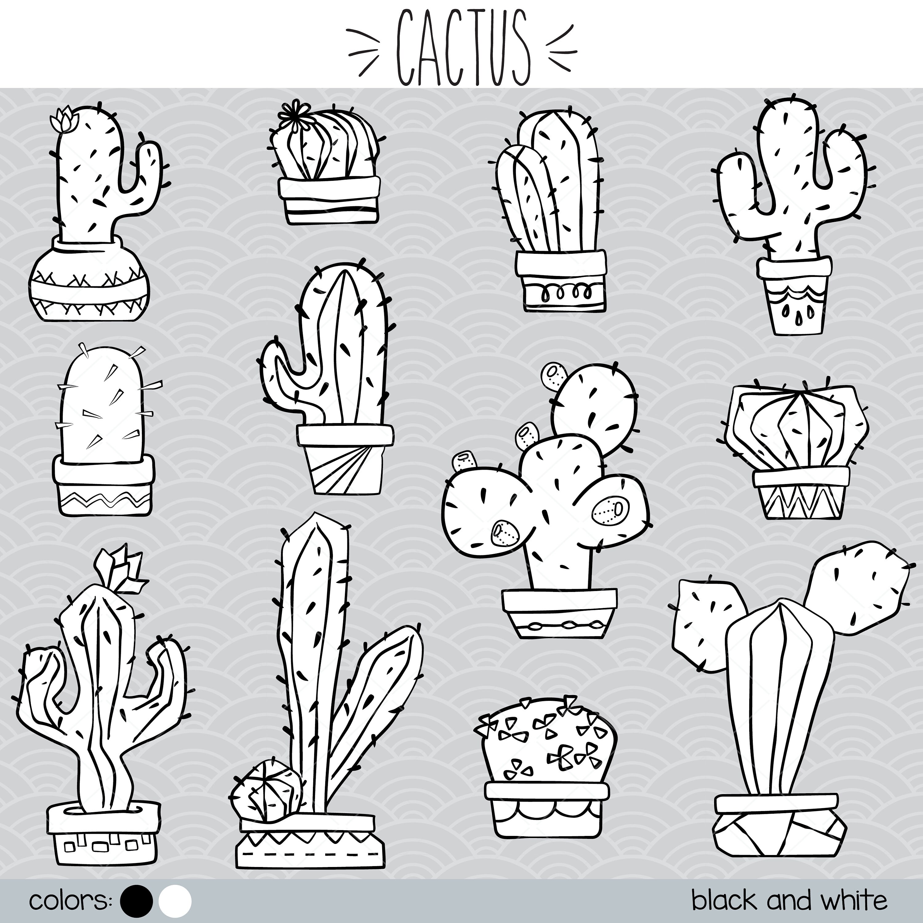 Cactus Clip Art Hand drawn Succulent Silhouette Vector | Etsy