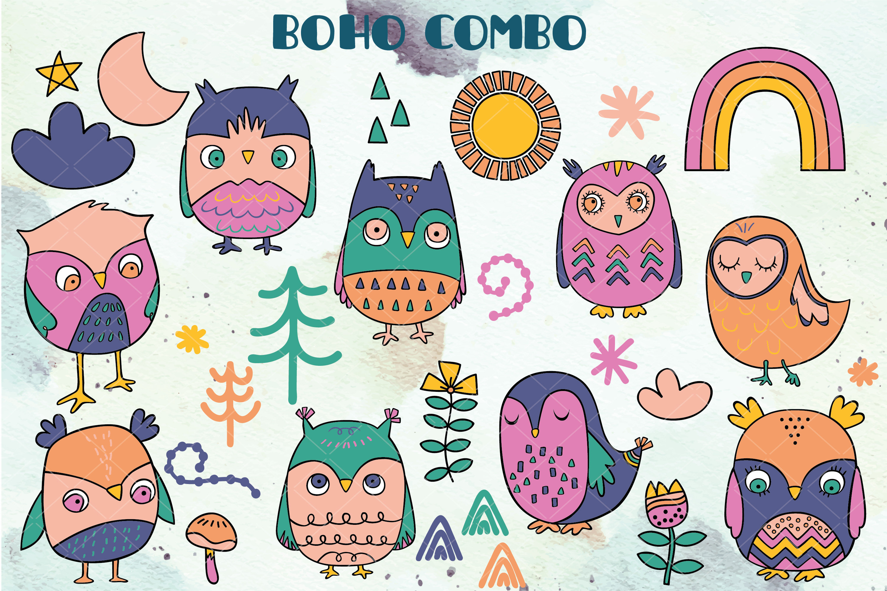 Owl Doodles Hand Drawn Graphic Colorful Weather - Etsy Canada