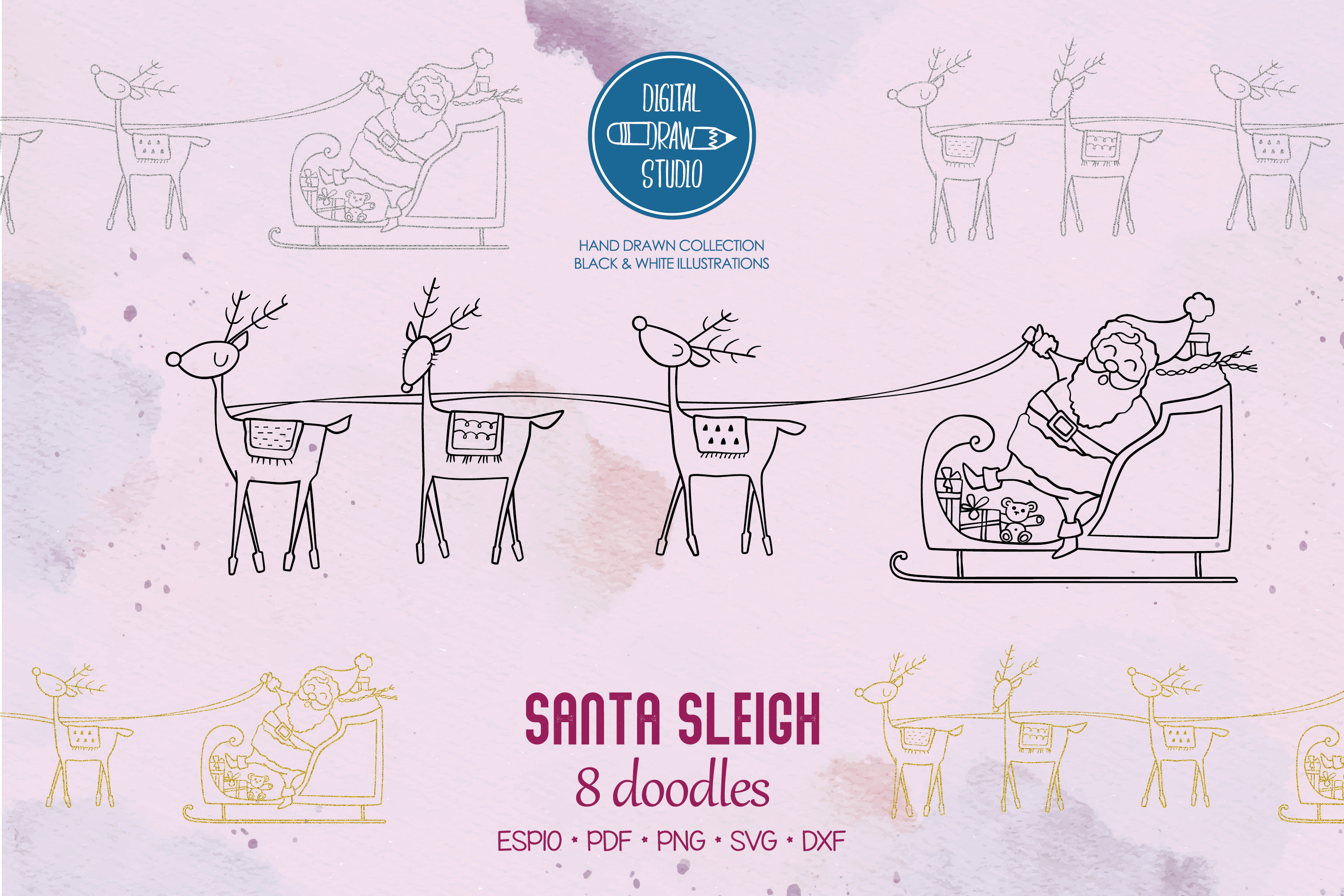 Santa Claus Sleigh & Rudolf Reindeer Colored Clip Art Hand - Etsy Canada