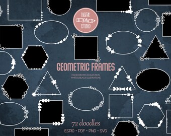 Geometric Frames Hand Drawn Border Decorative Shapes | Etsy