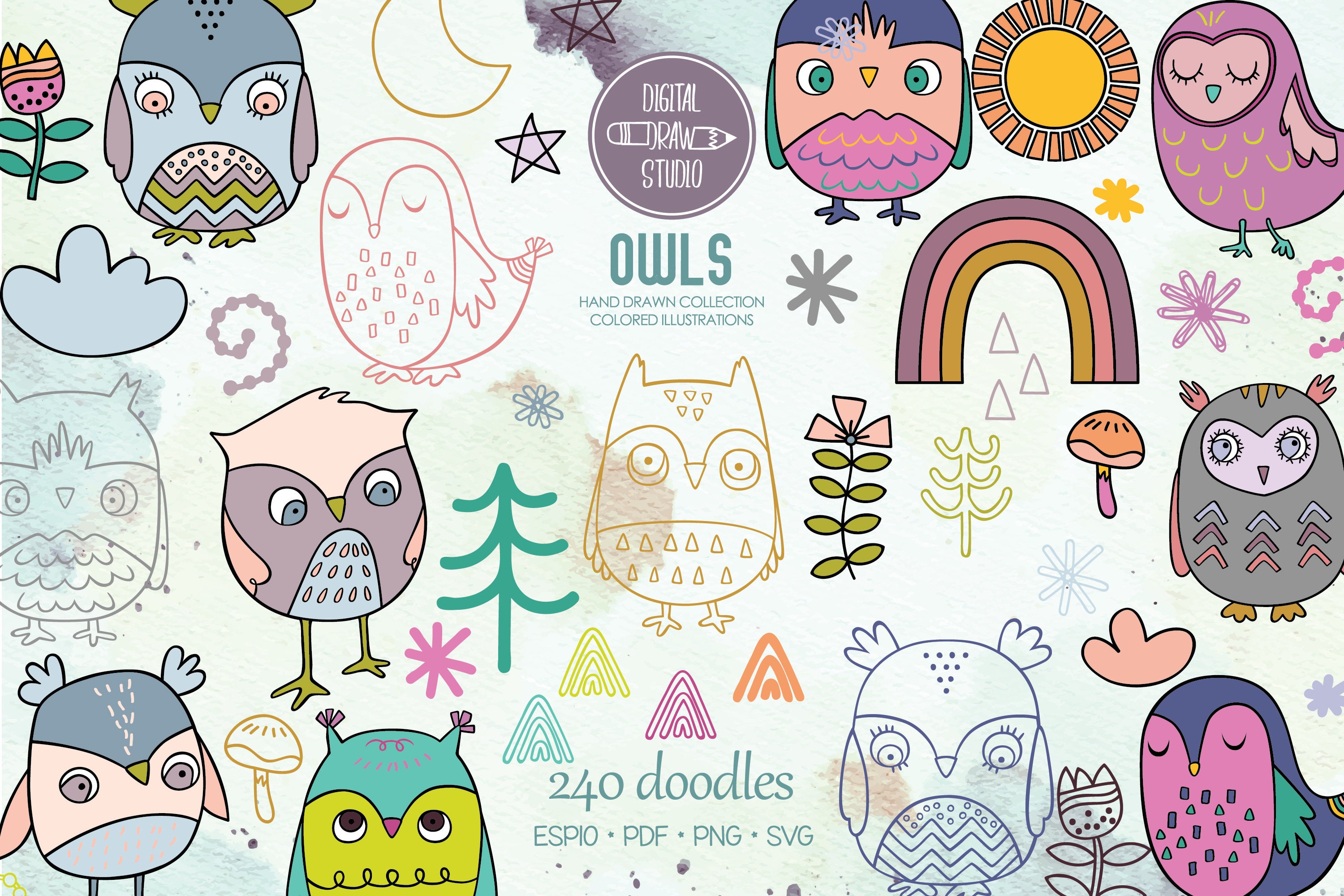 Owl Doodles Hand Drawn Graphic Colorful Weather - Etsy Canada