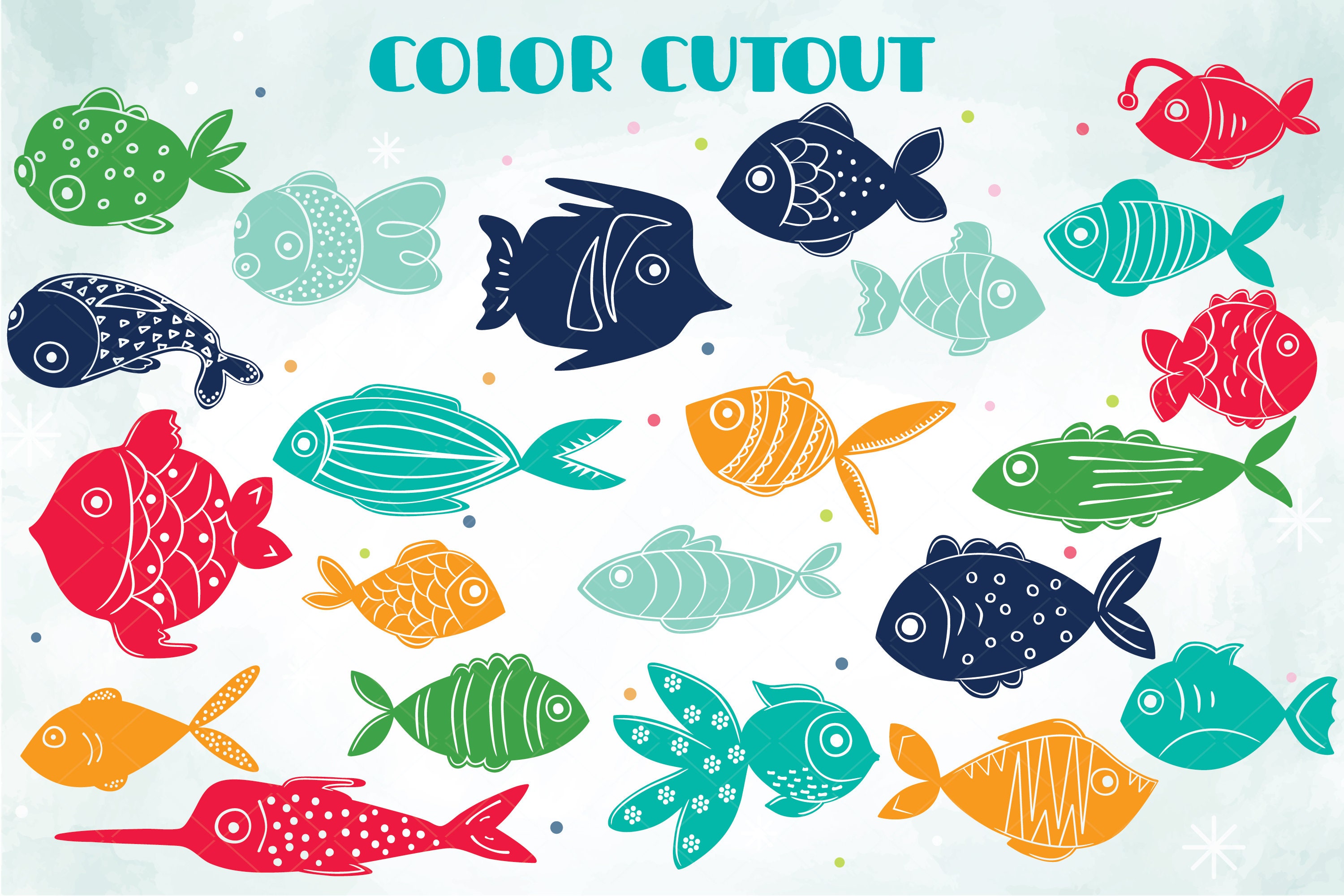 Fish Hand Drawn Graphic Colorful Tropical Animal Outline - Etsy
