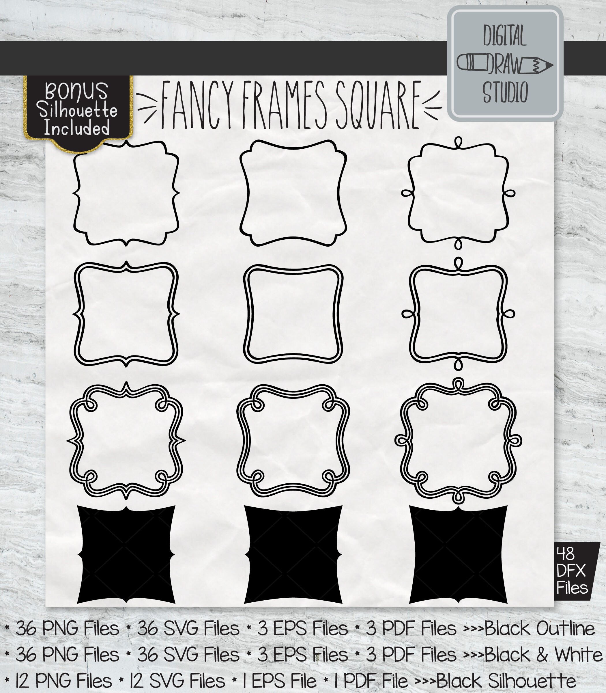 Square Frame Clip art Hand Drawn Border Outline Stickers | Etsy