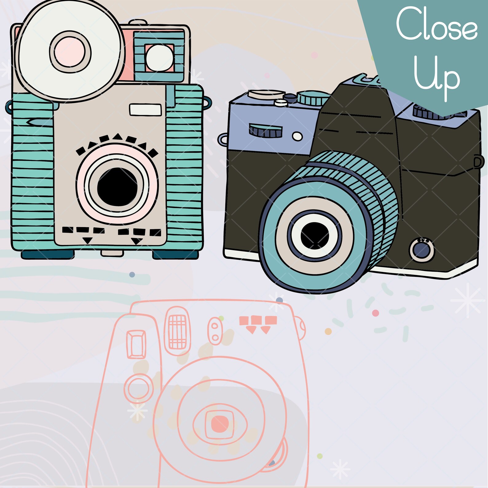 Vintage Cameras Colored Hand Drawn Polaroid Clip Art Retro - Etsy Canada