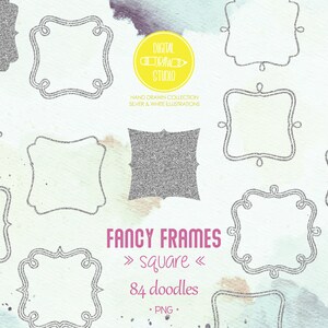 Square Frame Hand Drawn Graphic Silver Glitter Fancy Border Outline ...