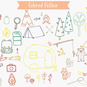 Camping Colored Doodles | Hand Drawn Vintage Trailer & Outdoor Clip Art ...
