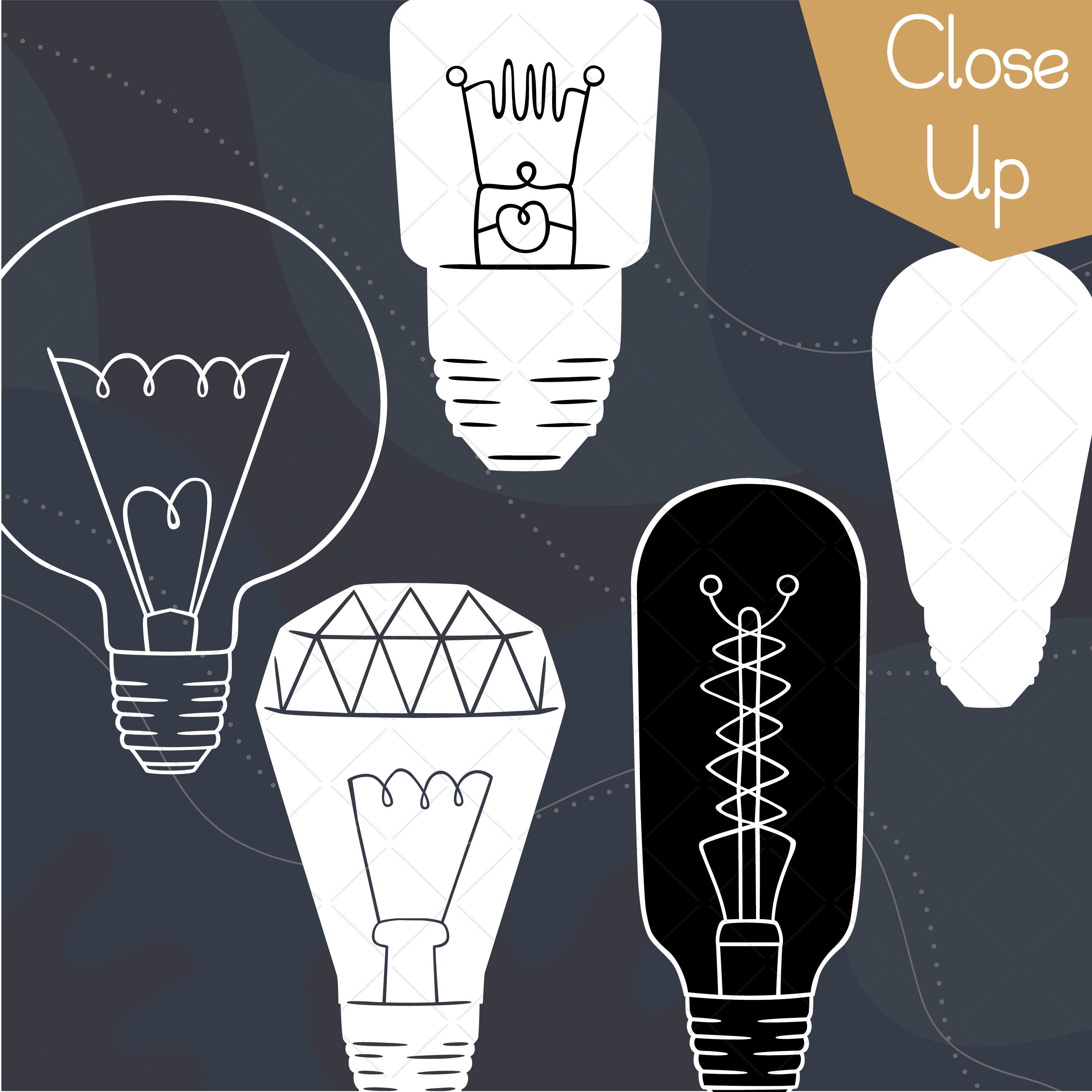 Vintage Light Bulb White Lines Hand Drawn Edison Lighting | Etsy