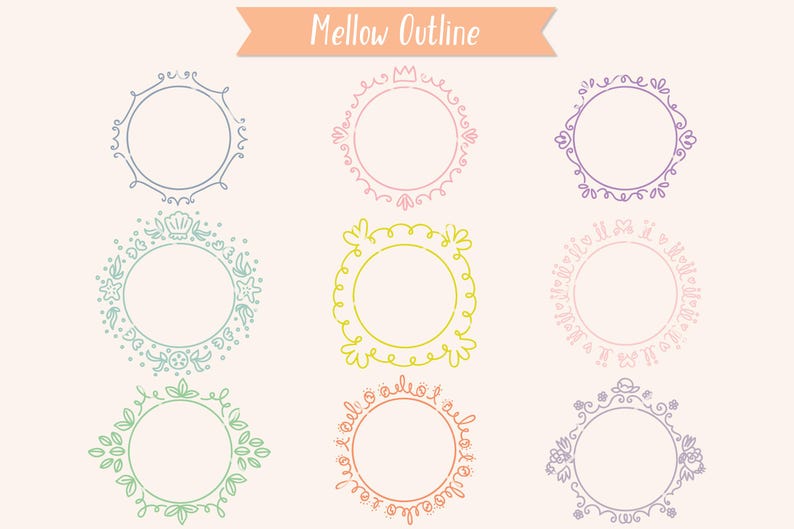 Circle Doodle Frames Colored Clipart | Hand Drawn Floral Border ...