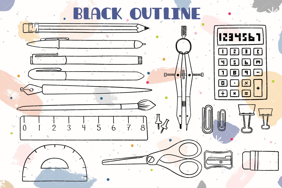 School Supplies Doodles Hand Drawn Stationary Clip art | Etsy