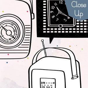 Vintage Radios | Hand Drawn Retro Alarm Clock Clip Art | Old Radio ...