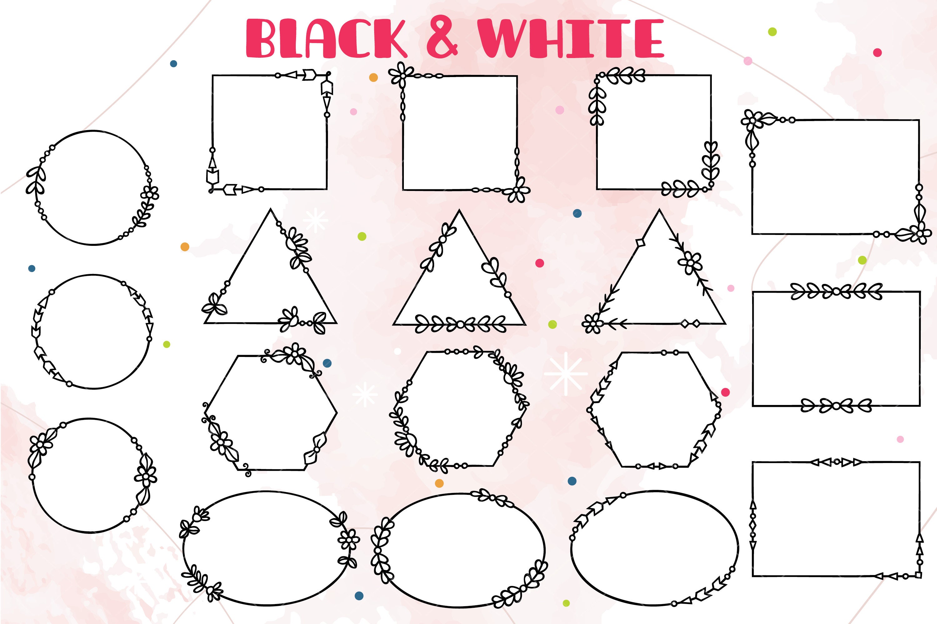 Geometric Frames Hand Drawn Border Decorative Shapes | Etsy