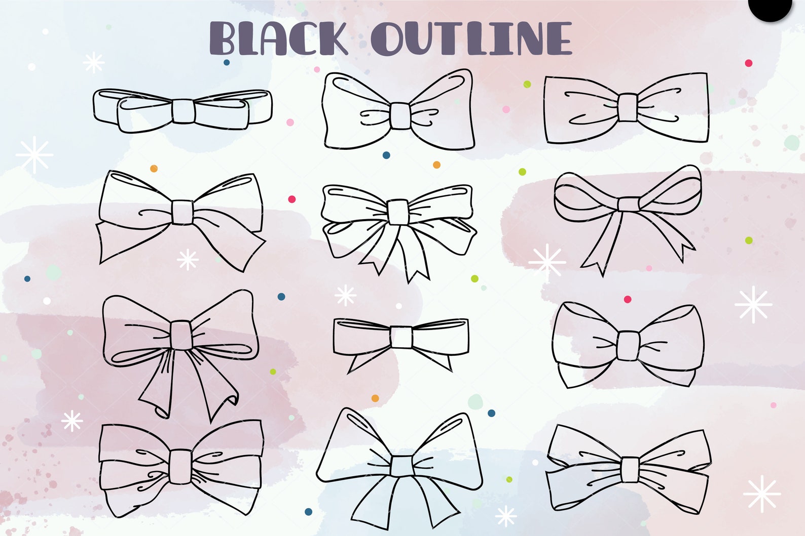 Bows Clip Art Hand Drawn Bow Tie Hair Ribbons Outline - Etsy