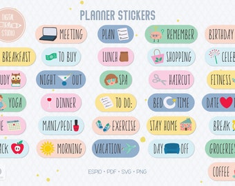 Planner Stickers Emotions DIY Digital & Printable Kawaii Emojis Pastel ...
