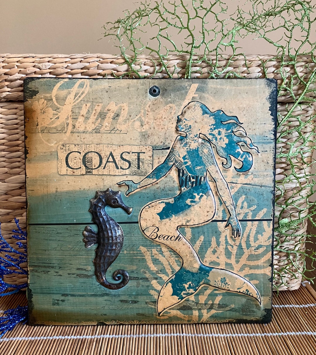 Vintage Mermaid Metal Wall Art, Mermaid Metal Sign 12 X 12 - Etsy