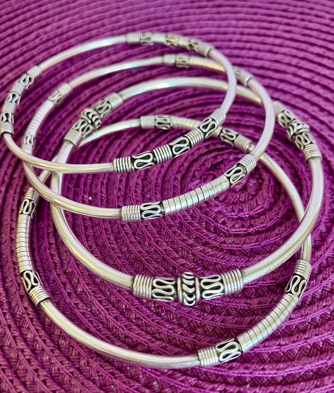 925 Balinese Bangles Set of 4, Vintage Sterling Silver Made in Bali ...