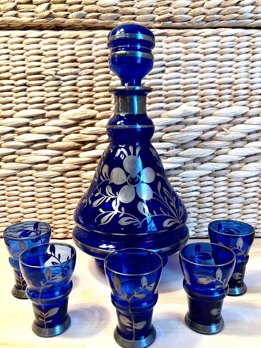 Vintage Rossini Empoli Italy Cobalt Blue Glass Decanter With Gold ...