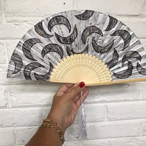 Hand Painted Hand Fan, Moon Hand Fan, Silver & Black Moon Fan - Rave ...