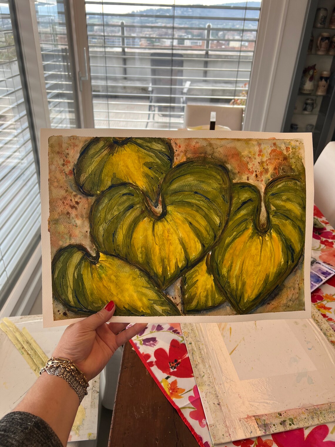 Hostas Leaves Painting Original Watercolor Painting Foliage Wall Art ...