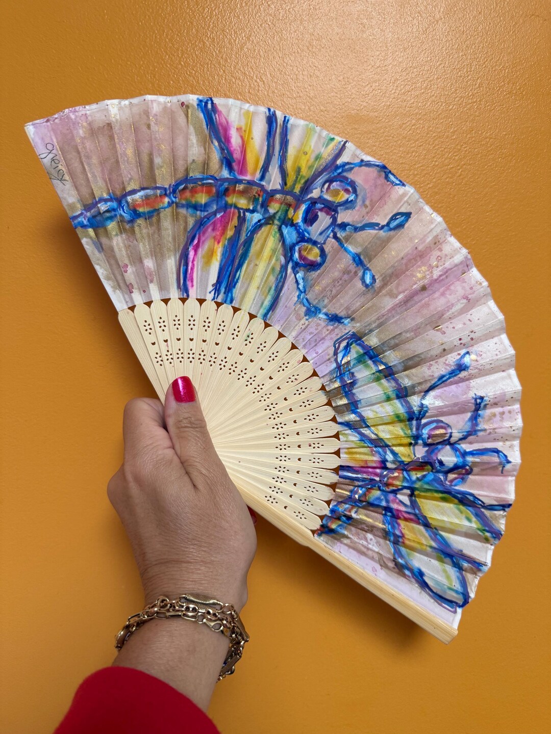 Dragonfly Hand Painted Hand Fan - Folding Fan Hand Fans Weddings Hand ...