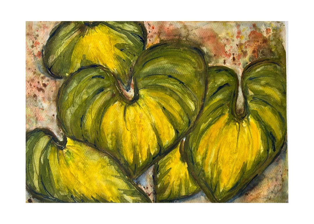 Hostas Leaves Painting Original Watercolor Painting Foliage Wall Art ...