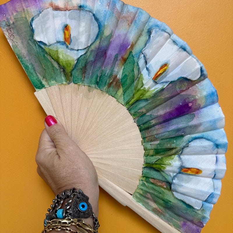 Watercolor Painted Hand Fan - Etsy
