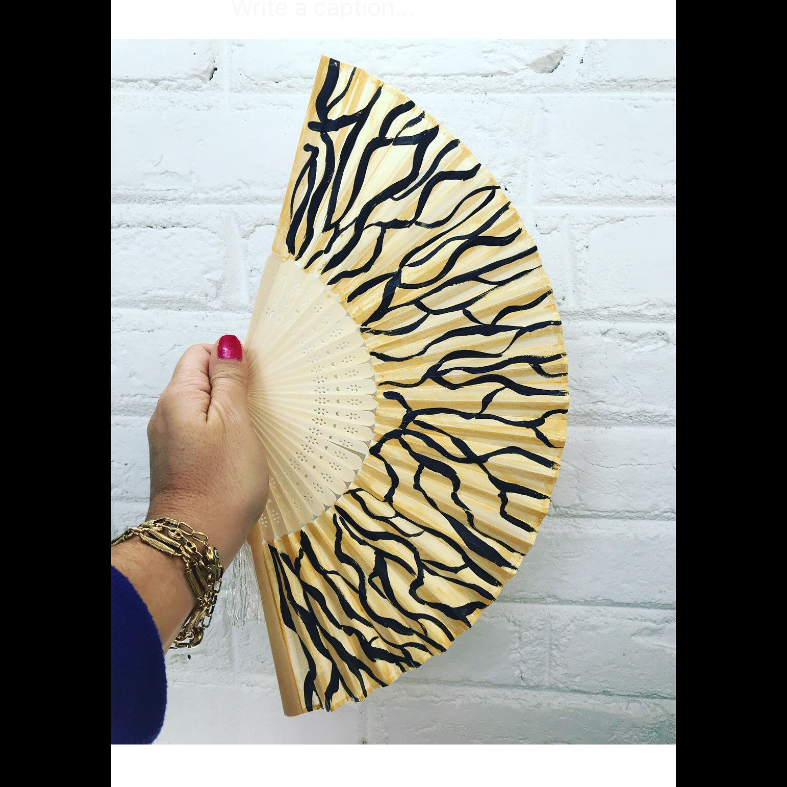 Gold & Black Lines Hand Painted Hand Fan Handfan Folding Fan | Etsy