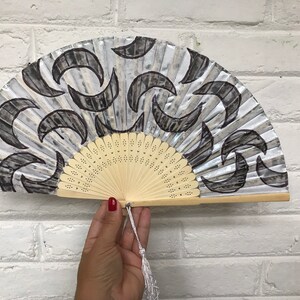 Hand Painted Hand Fan, Moon Hand Fan, Silver & Black Moon Fan - Rave ...