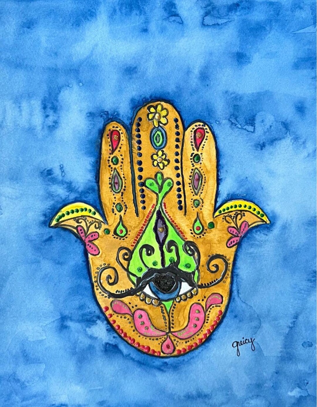 Blue Hamsa - Eastern Inspired Art - Hand of Fatima - Colorful and Happy ...
