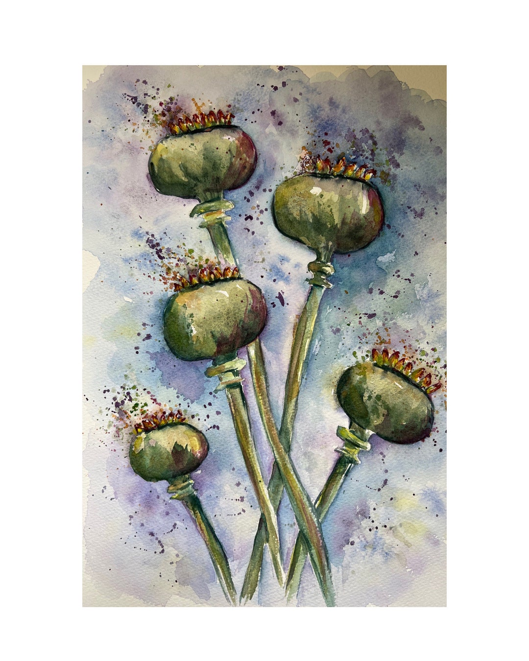 Hand Painted Original Poppy Seed Head Painting, Abstract Opium Poppy ...