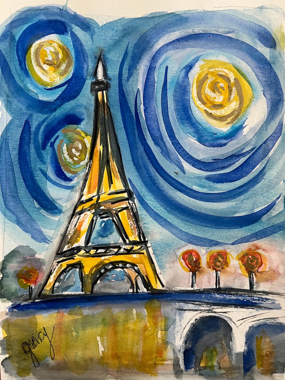 Eiffel Tower Painting, Eiffel Tower Wall Art - Hand Painted Eiffel ...