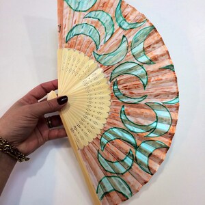 Hand Painted Hand Fan, Moon Hand Fan, Silver & Black Moon Fan - Rave ...